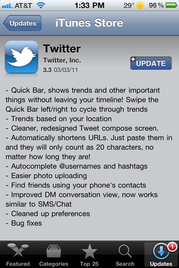 Twitter para iPhone, iPad actualizado